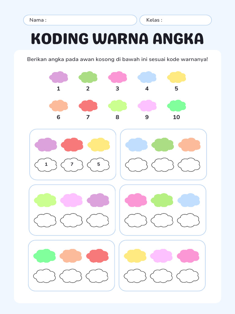 Koding Warna Angka Lembar Kerja Warna Warni Ilustratif Sederhana ...