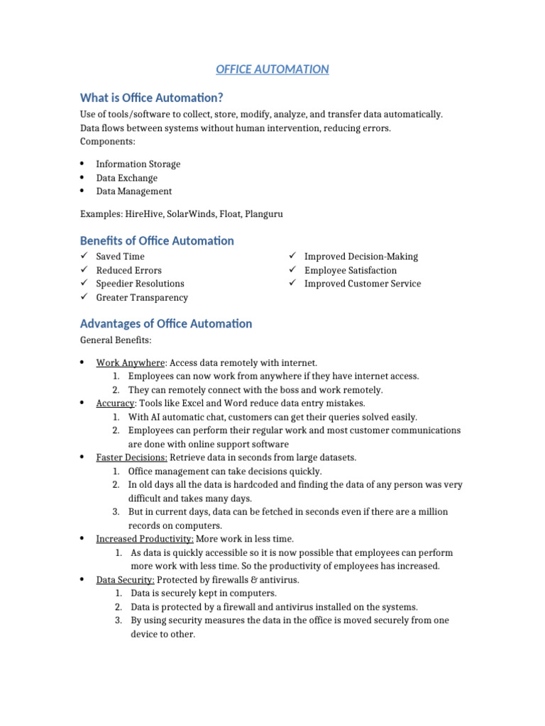 Benefits and Tools of Office Automation | PDF | Microsoft Office ...