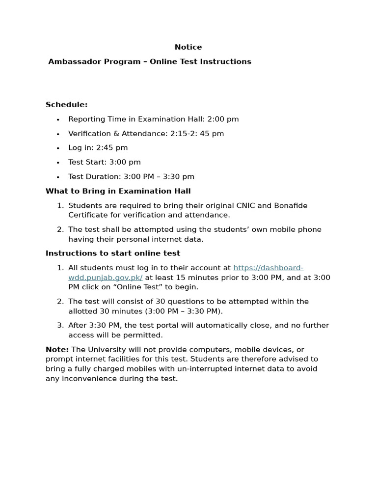 Notice For Online Ambassdor Program | PDF