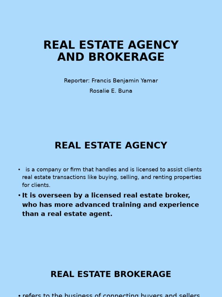 Real Estate Agency and Brokerage Overview | PDF | Fiduciary | Law Of Agency
