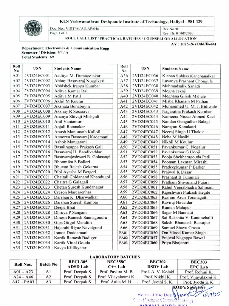 3rd Roll Call List 2025-2026 | PDF