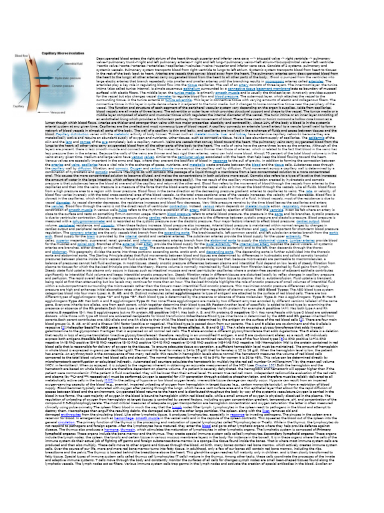 Anatomy and Physiology Scioly Notes | PDF | Artery | Lymphatic System
