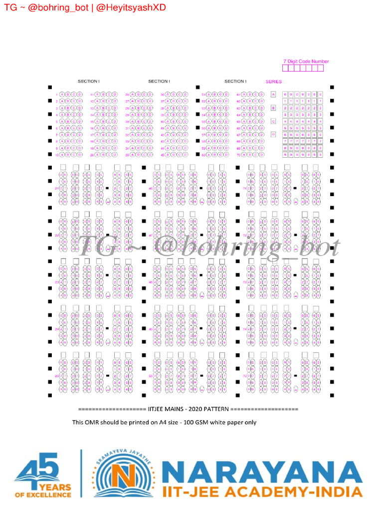 [ @Bohring Bot @HeyitsyashXD ] JEE MAINS 2025 OMR SHEET | PDF