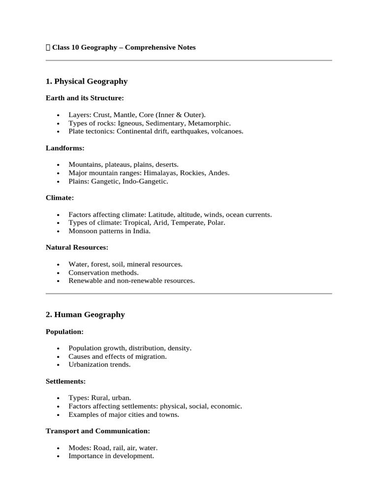 Class 10 Geography Study Guide | PDF | Mountains | Earth