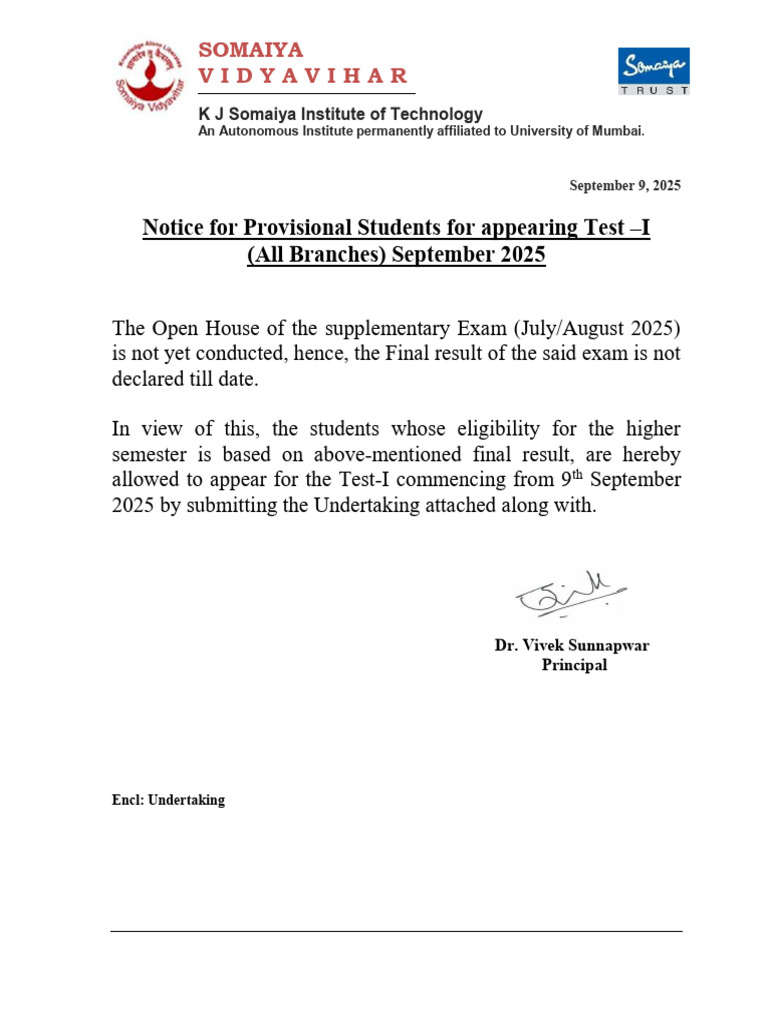 Notice+for+Provisional+Students+for+Appearing+Test I+ (All+Branches ...