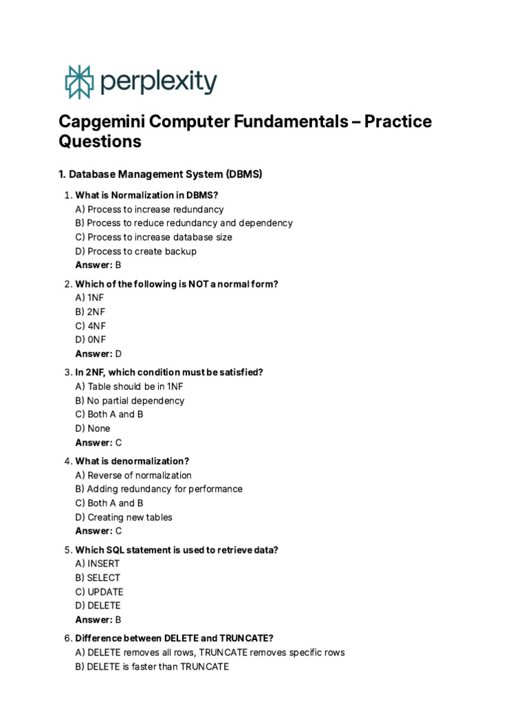 Capgemini Computer Fundamentals - Practice Questio | PDF | Internet Protocol Suite | Cloud Computing