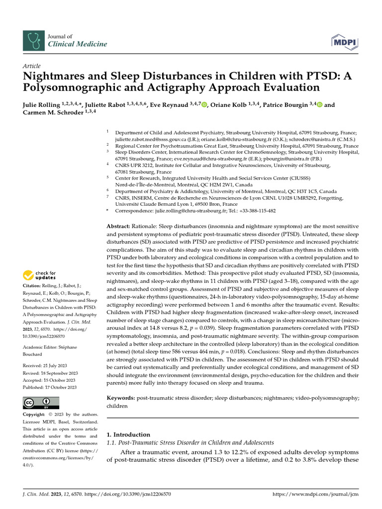 Nightmares and Sleep Disturbances in Children with PTSD: A ...