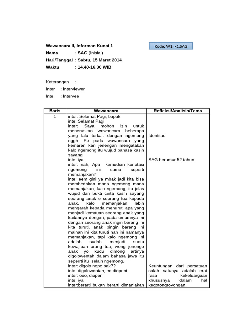 Contoh Koding Wawancara (Verbatim) | PDF