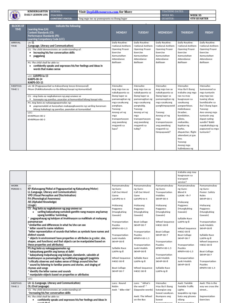 DLL_KINDER_Q4_W5 | PDF | Learning | Human Communication