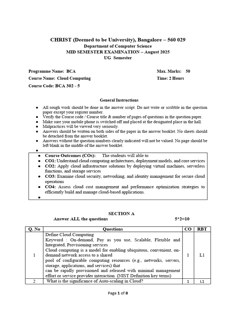 Answer Key Cloud Final | PDF | Cloud Computing | Scalability