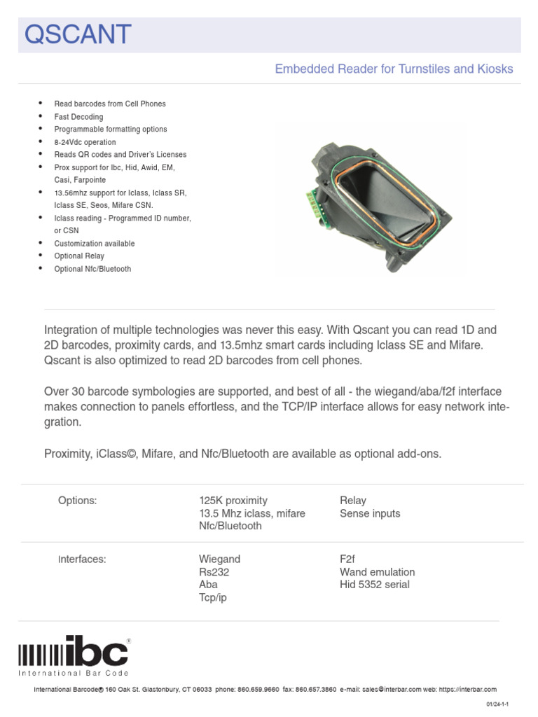 QSCANT Barcode Reader for Kiosks | PDF | Barcode | Bluetooth