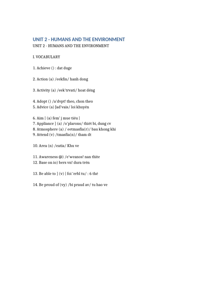 Unit 2 Humans and Environment | PDF