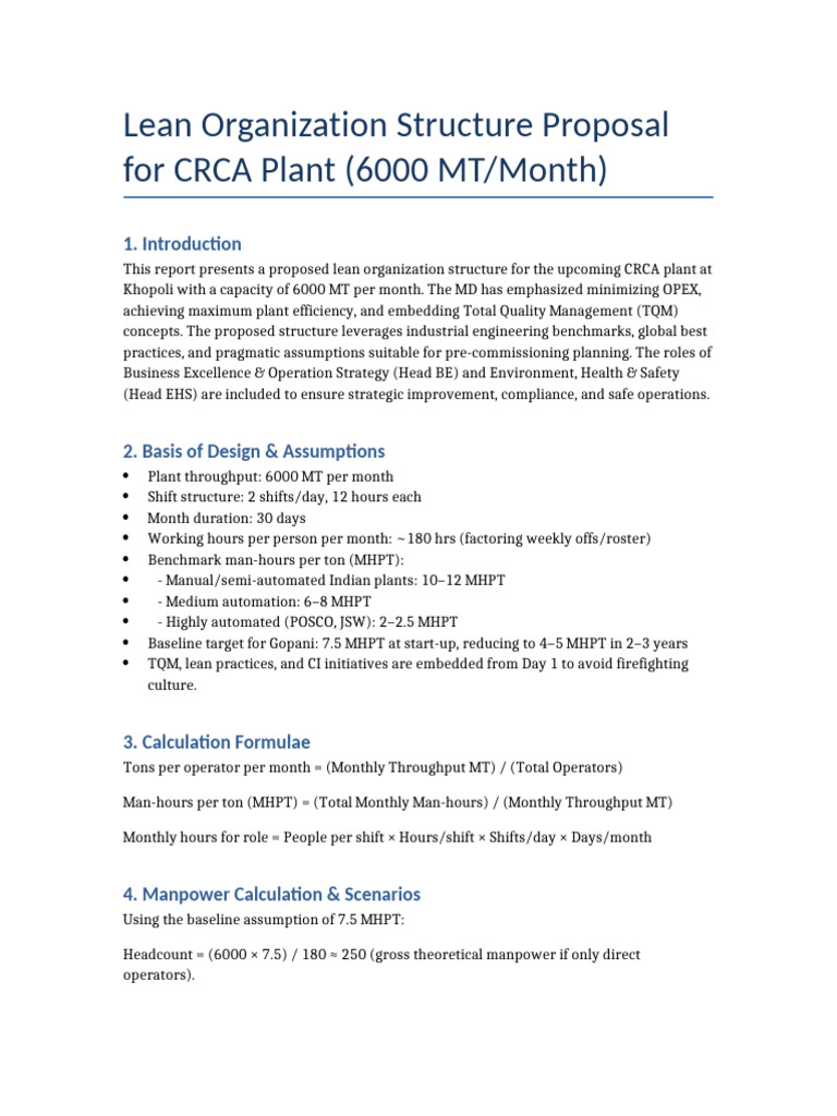 Lean Structure for CRCA Plant Efficiency | PDF | Automation | Business