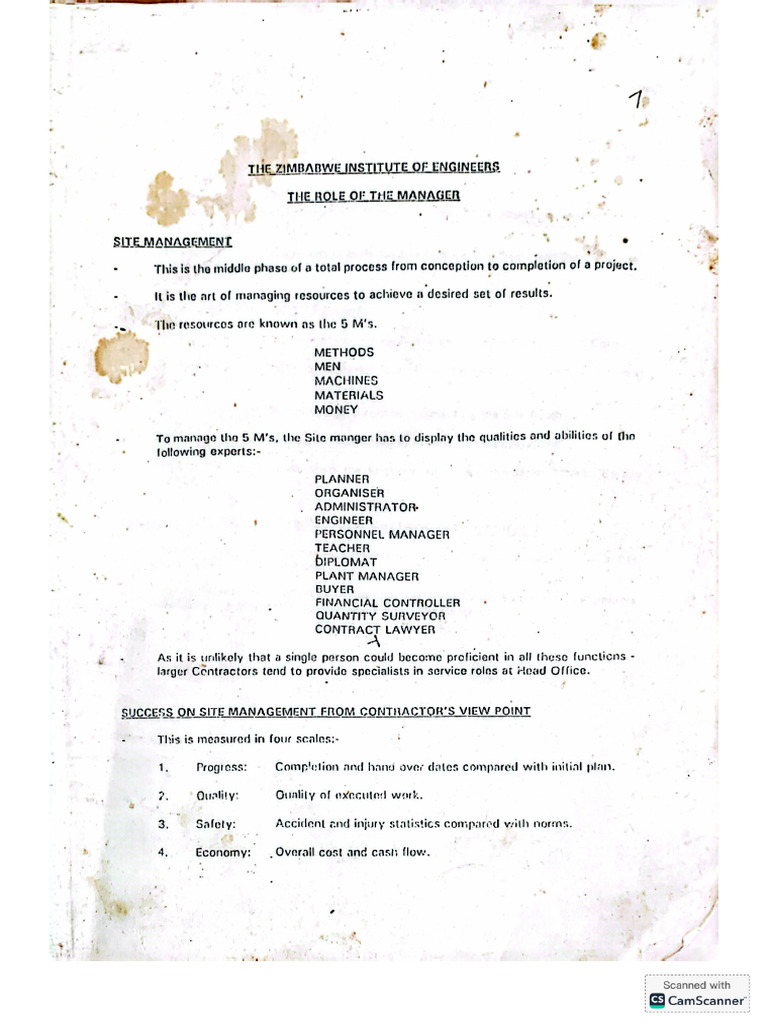 The Role of The Manager (Site Management) | PDF
