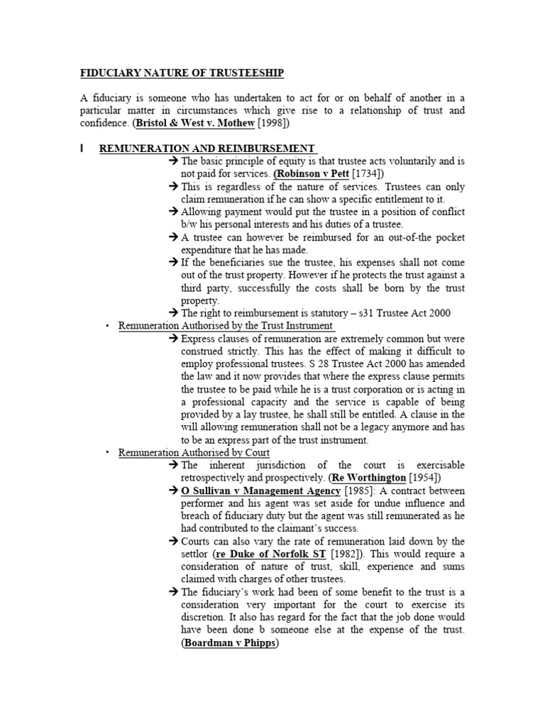 Fiduciary Duties and Trustee Remuneration | PDF | Fiduciary | Trustee