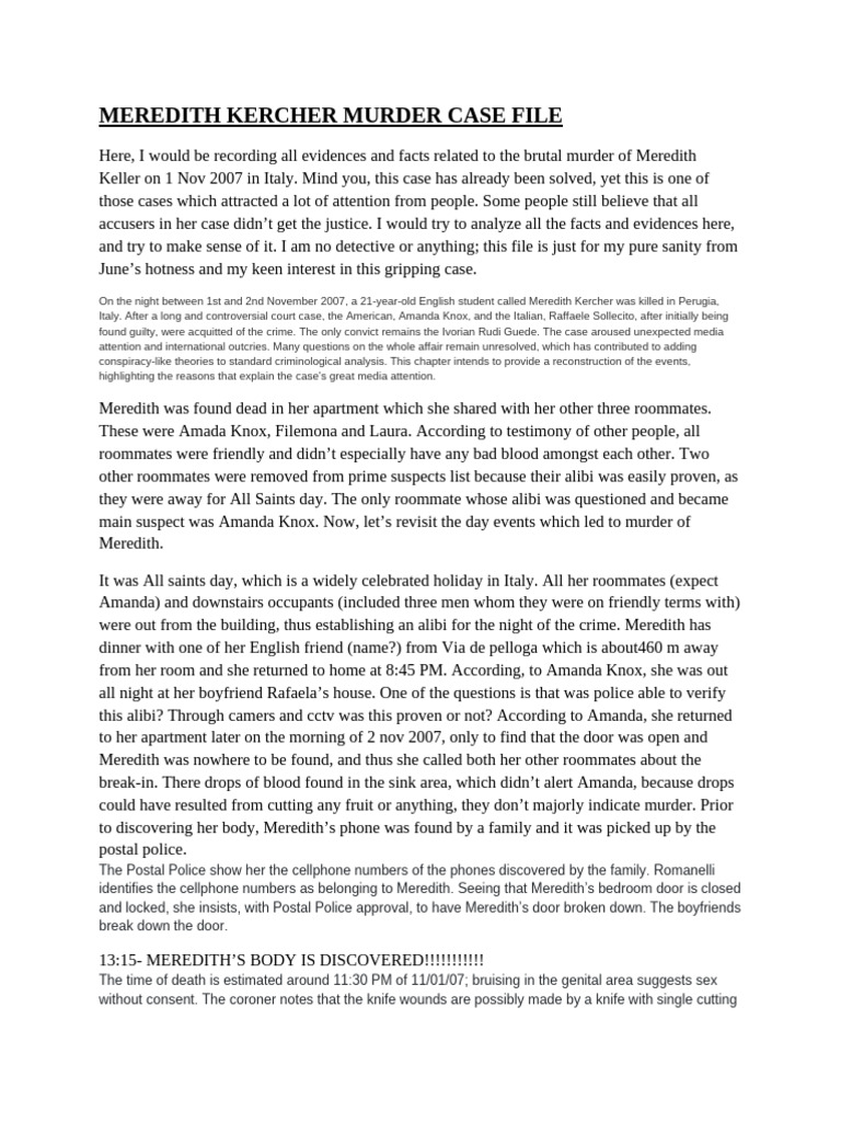 Meredith Kercher Murder Case File | PDF | Crimes | Crime & Violence