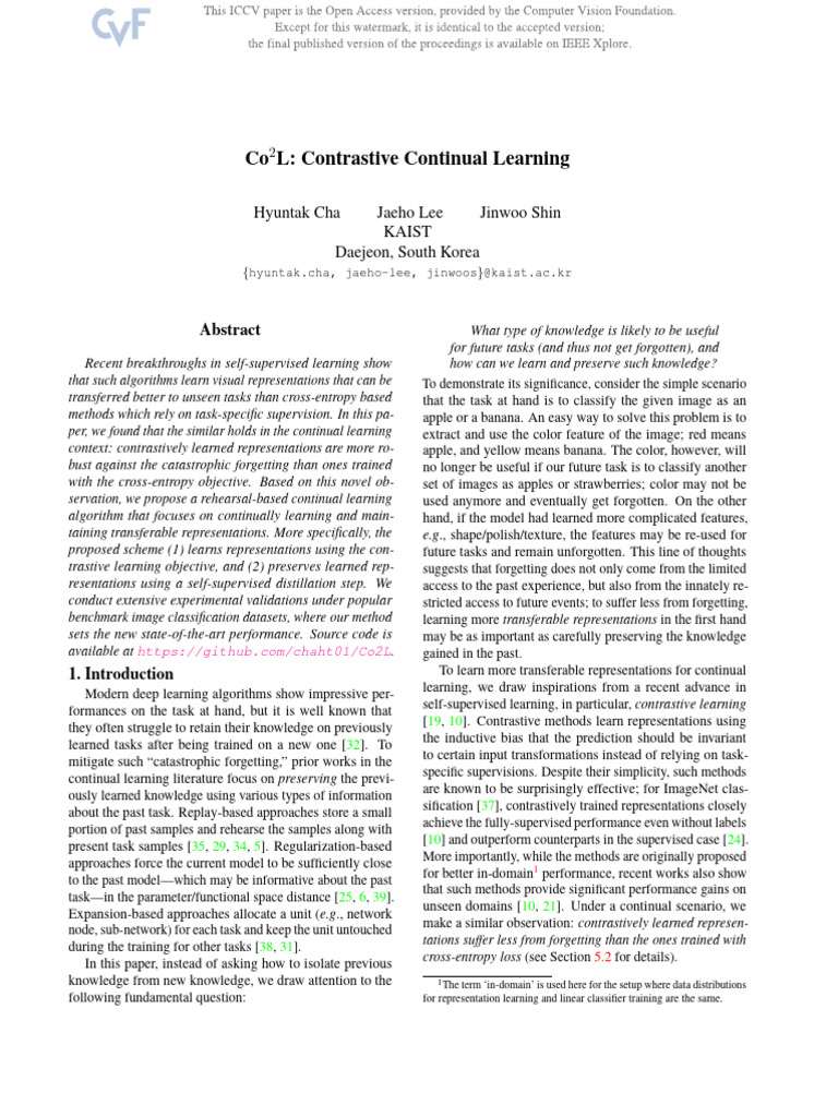 Cha Co2L Contrastive Continual Learning ICCV 2021 Paper | PDF | Cognition | Cognitive Science