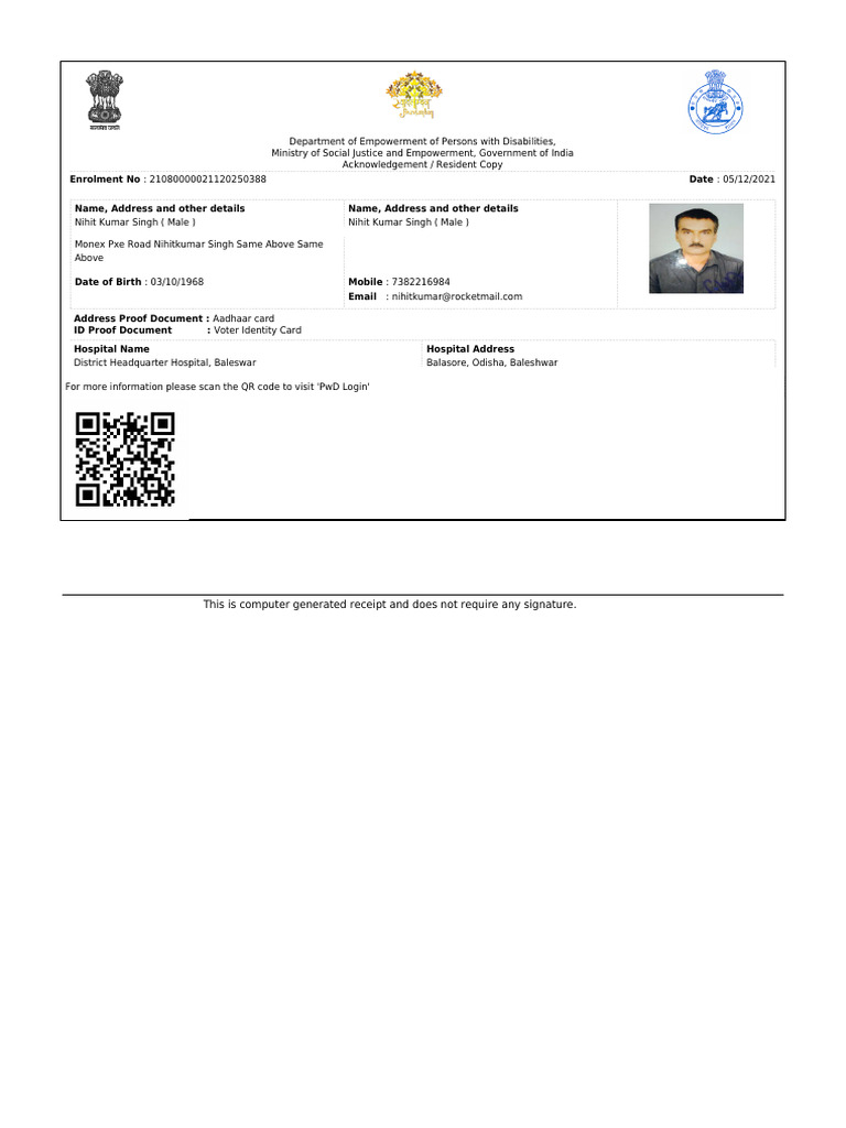 Nihit Kumar Singh Enrollment Receipt | PDF