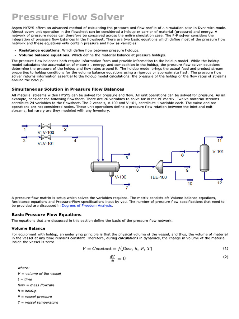 Hysys Dynamics - Pressure Flow Solver | PDF
