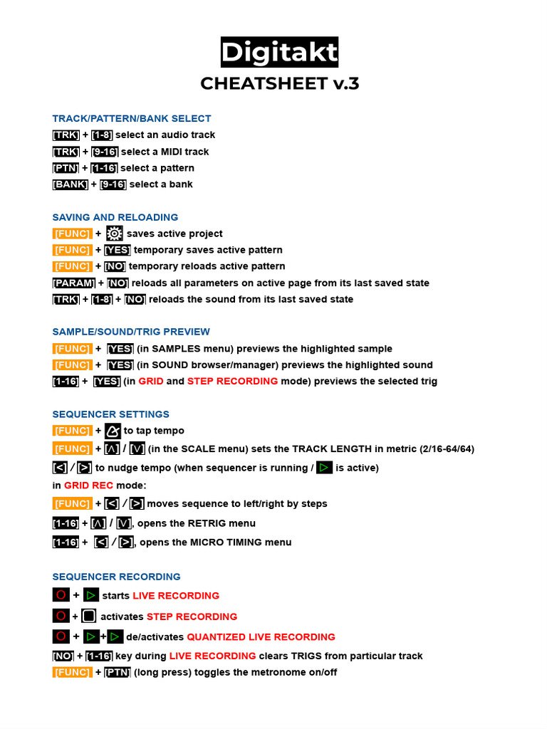 Digitakt Cheat Sheet v.3 | PDF | Music Technology | Audio Engineering