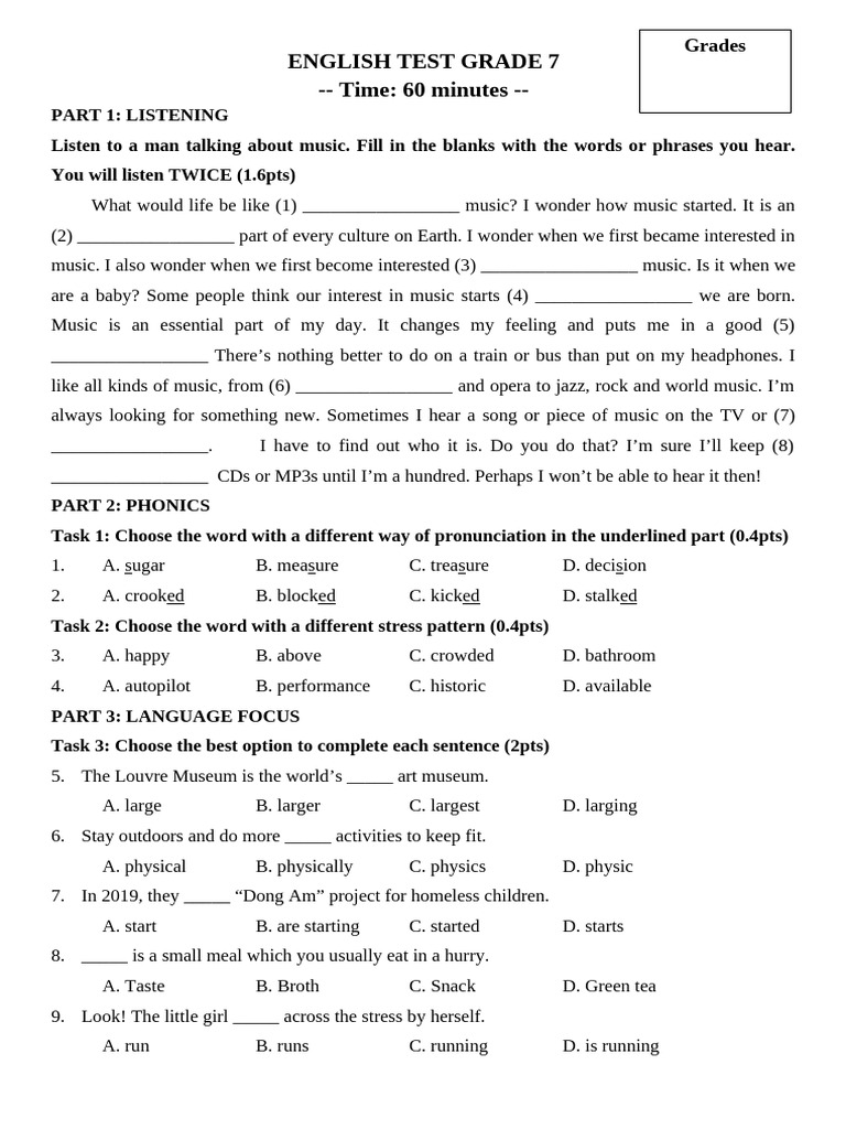 English Test Grade 7 Sem2nd | PDF | Traffic | Transport
