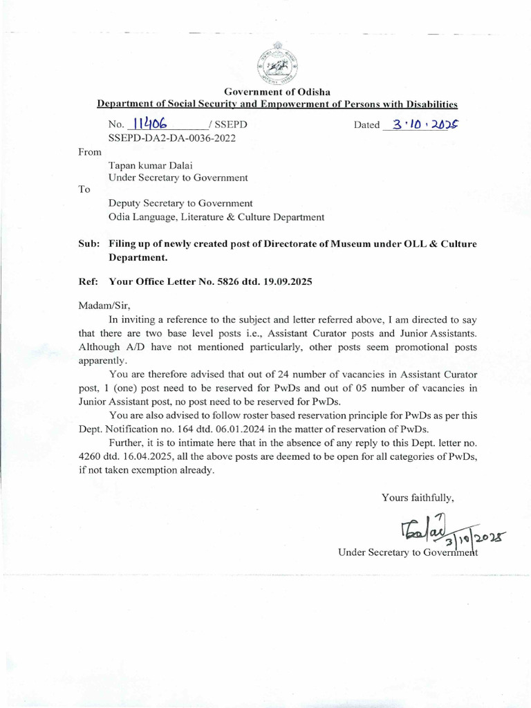 Odisha PwD Job Post Reservation Guidelines | PDF