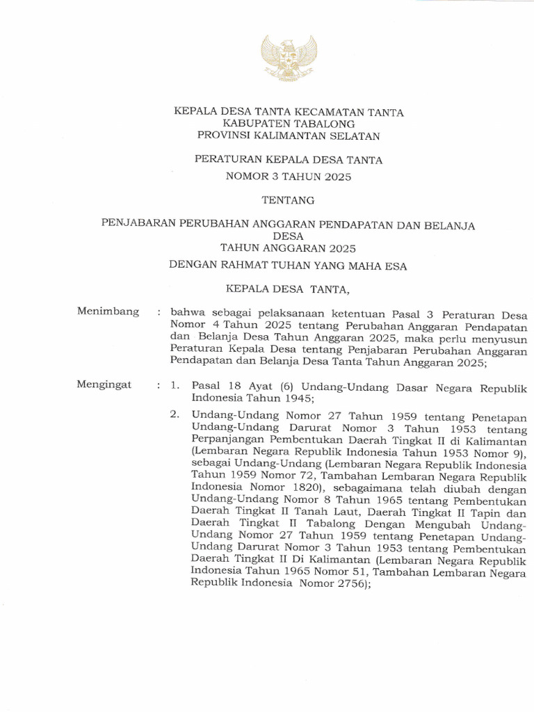 Apbdes Perubahan TH 2025 (Perkades) - 20250919 - 0001 | PDF