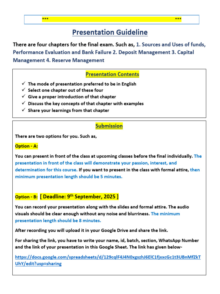 Final Exam Presentation Guidelines | PDF