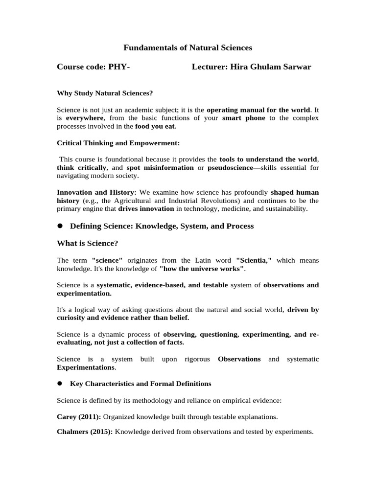 Natural Sciences: Understanding Science Basics | PDF | Hypothesis | Science