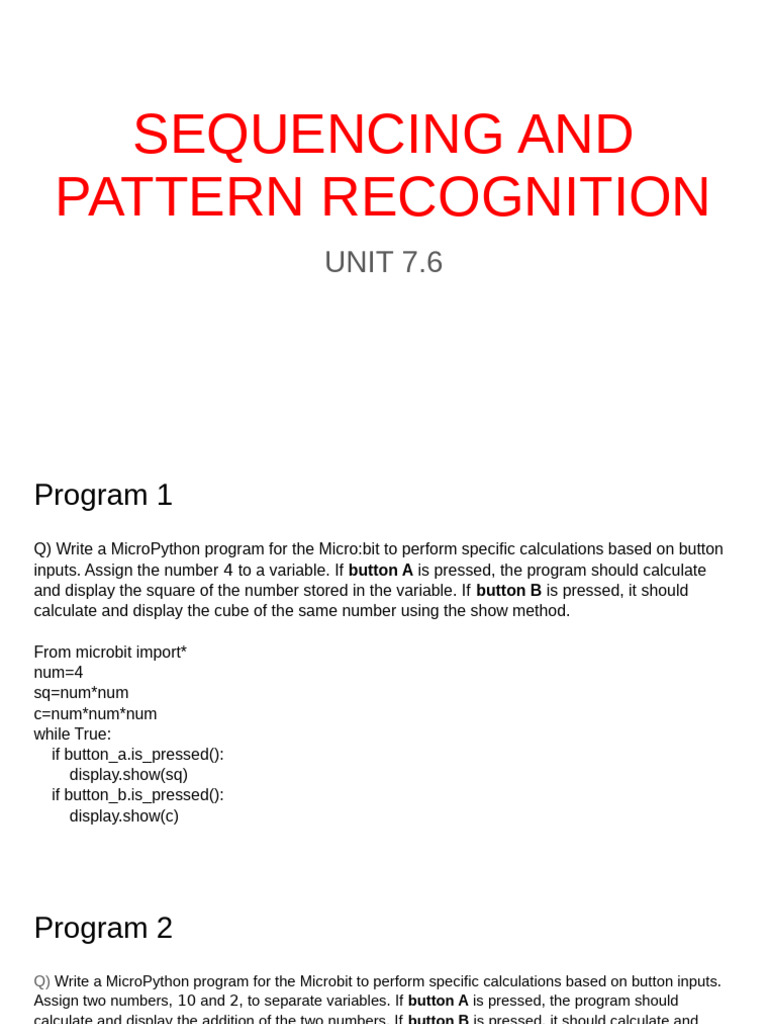 Sequencing and Pattern Recognition Button Programs | PDF
