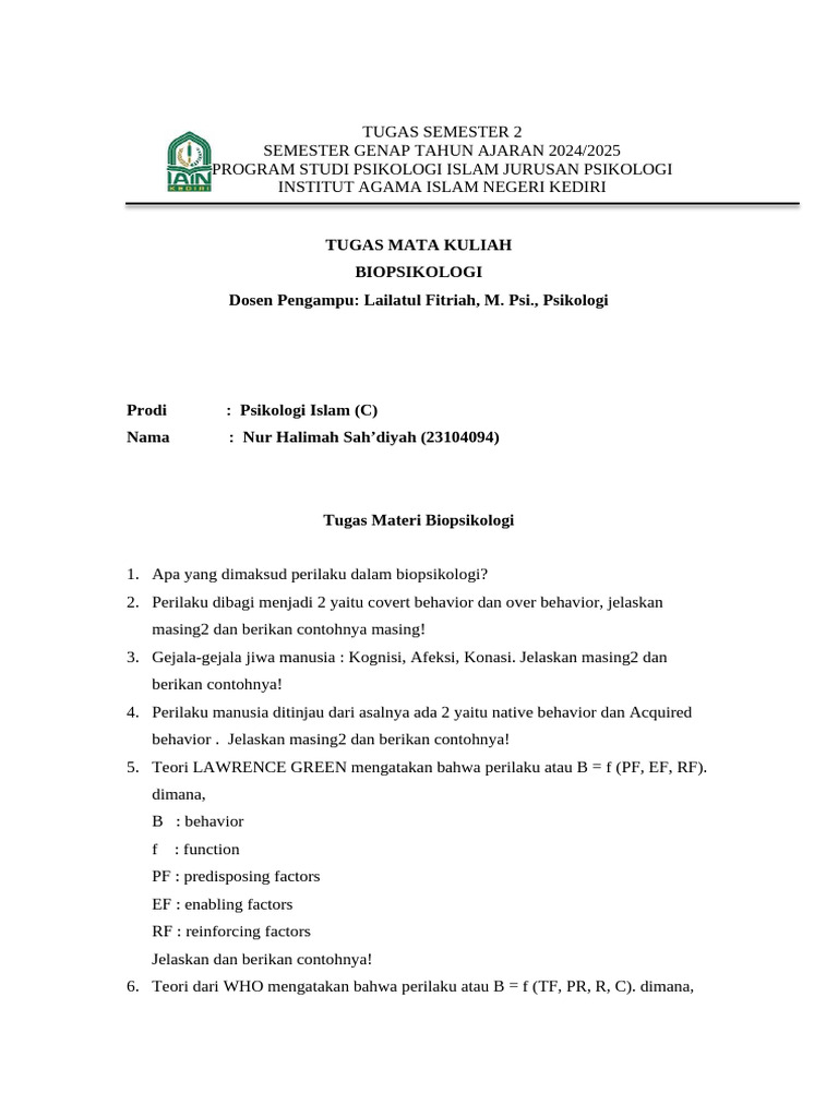 Nur Halimah Sah'Diyah (23104094) | PDF