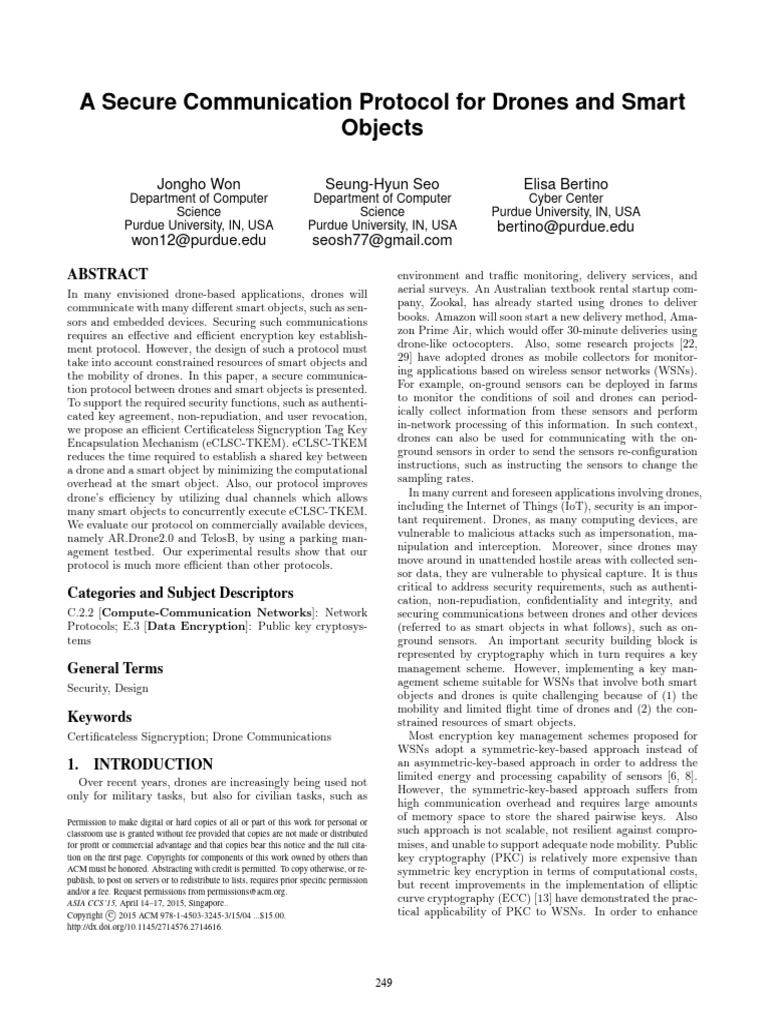 A Secure Communication Protocol For Drones and Smart | PDF | Wireless ...