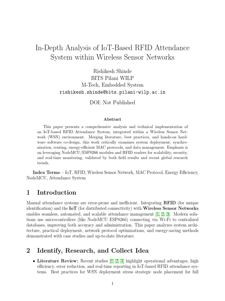 In Depth Analysis of IoT Based RFID Attendance System Within Wireless Sensor Networks | PDF ...