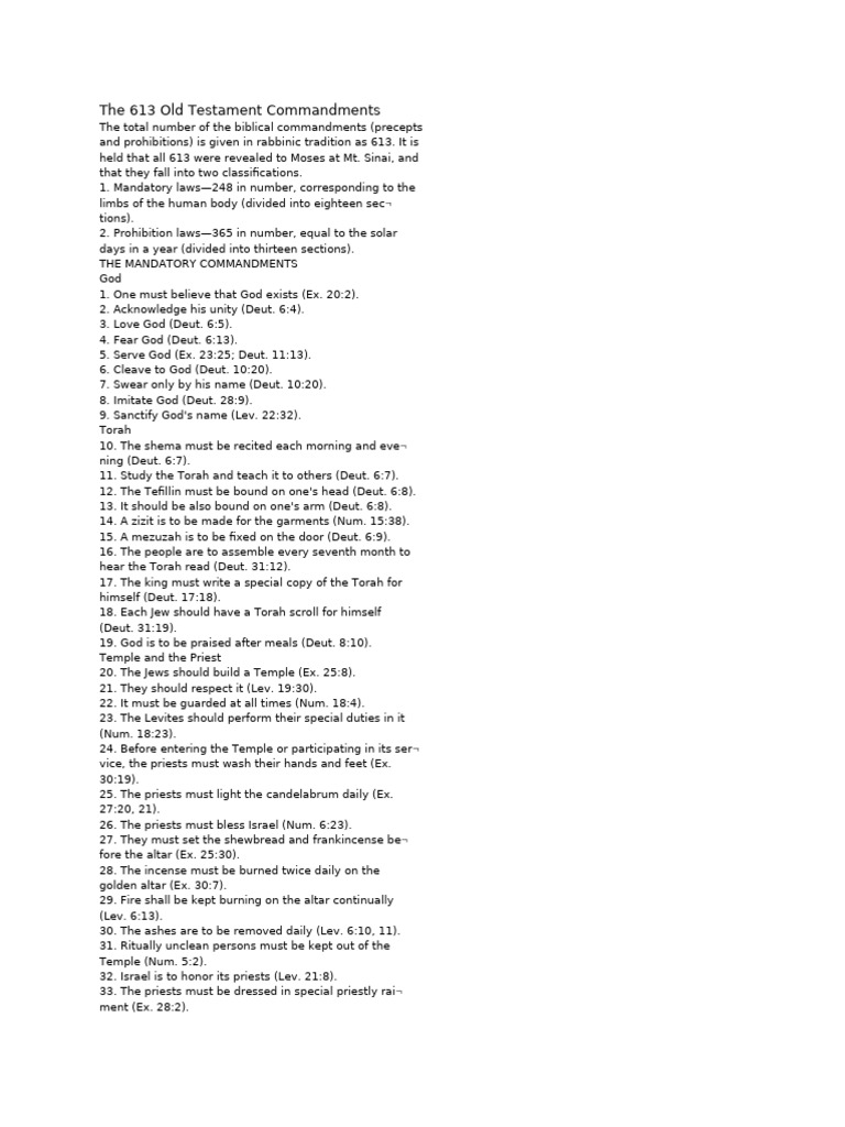Overview of the 613 Old Testament Laws | PDF | Mitzvah | Jewish Law And ...