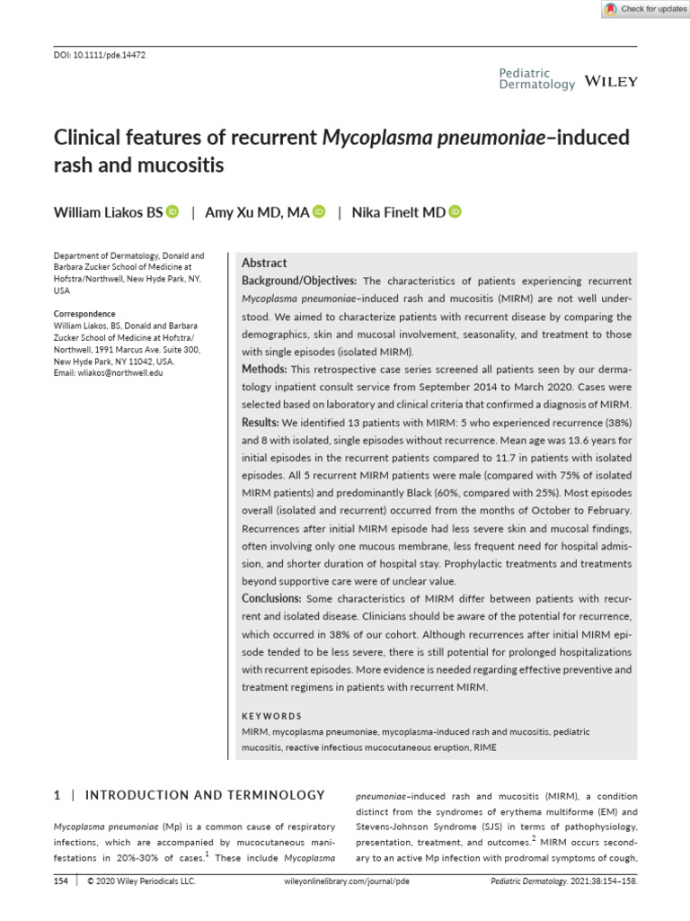 Pediatric Dermatology - 2020 - Liakos - Clinical Features of Recurrent ...