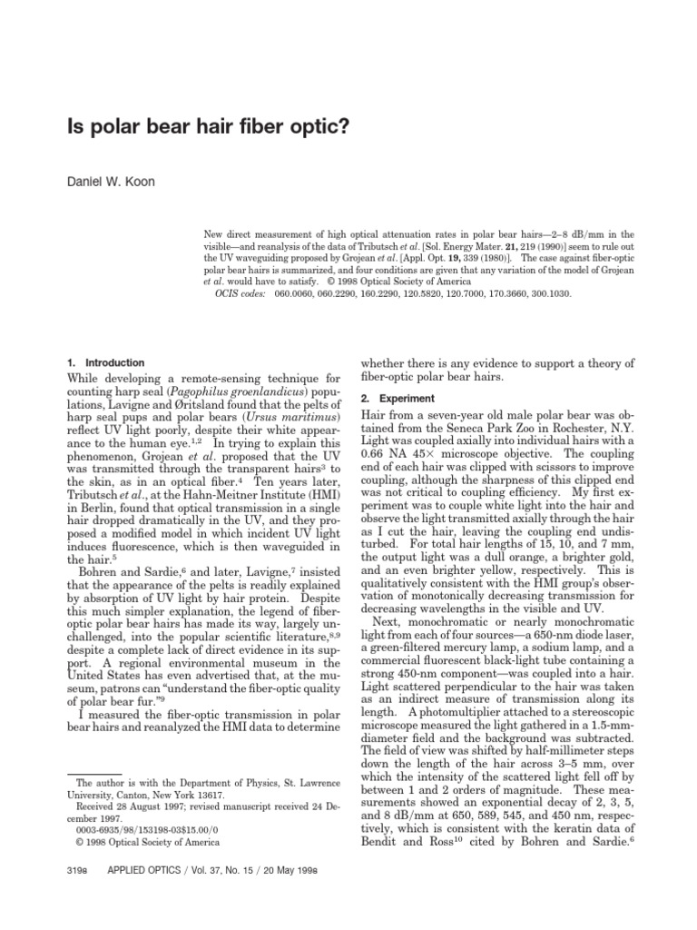 Polar Bear Hair Optical Properties Explained | PDF | Optical Fiber | Light