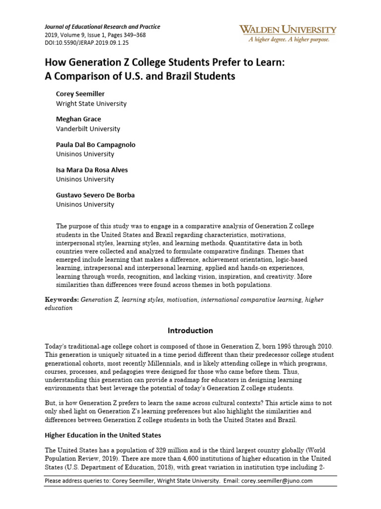 Gen Z Learning Preferences: US vs. Brazil | PDF | Motivational | Motivation