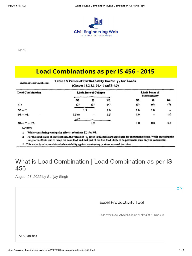 Load Combinations as per IS 456 | PDF | Structural Load | Structural ...