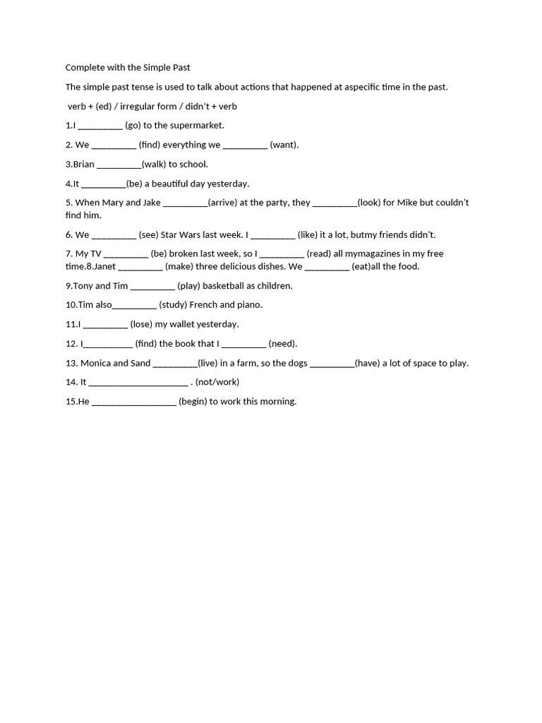 Understanding Simple Past Tense | PDF