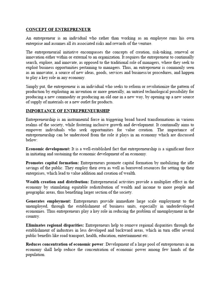 Importance of Entrepreneurship Explained | PDF | Entrepreneurship ...