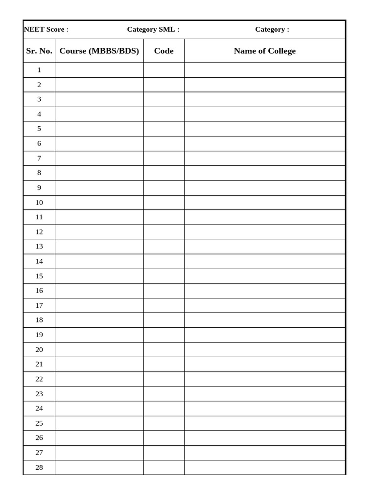 Sample Option Form MBBS-BDS 2025 SML | PDF
