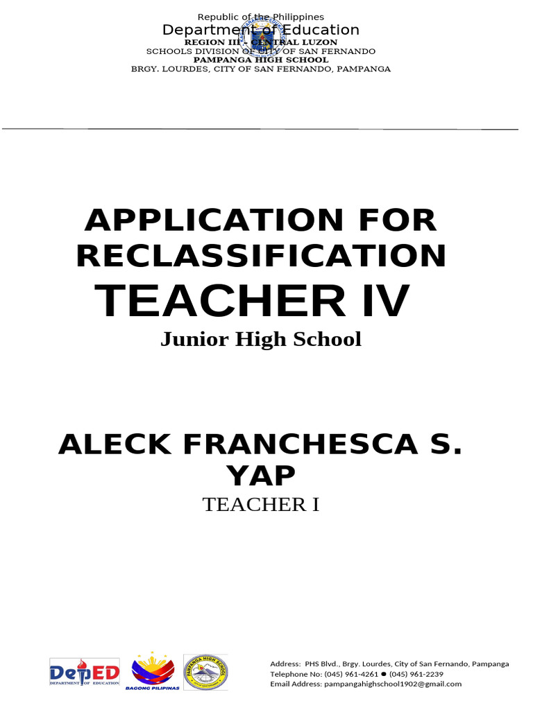 Teacher IV Reclassification Application | PDF | Learning