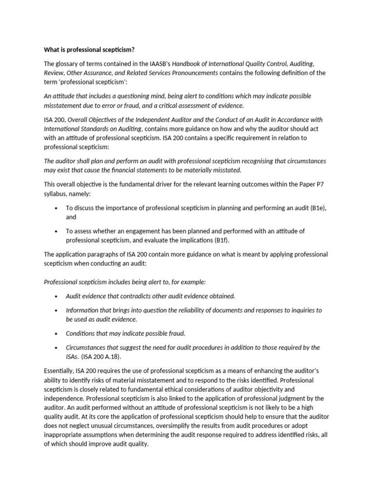 Understanding Professional Scepticism in Audits | PDF | Audit | Going ...