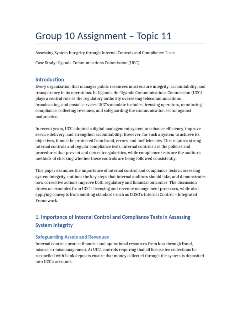 UCC Internal Control Assignment | PDF | Internal Control | Audit