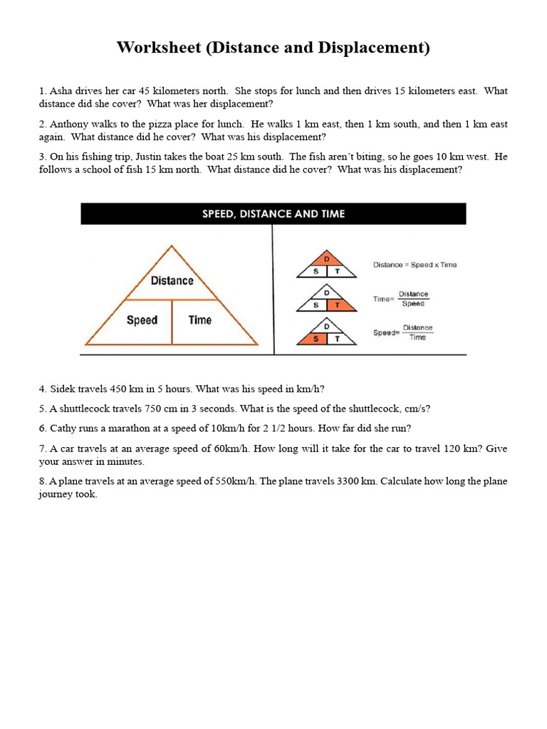 Worksheet (Distance and Displacement) | PDF
