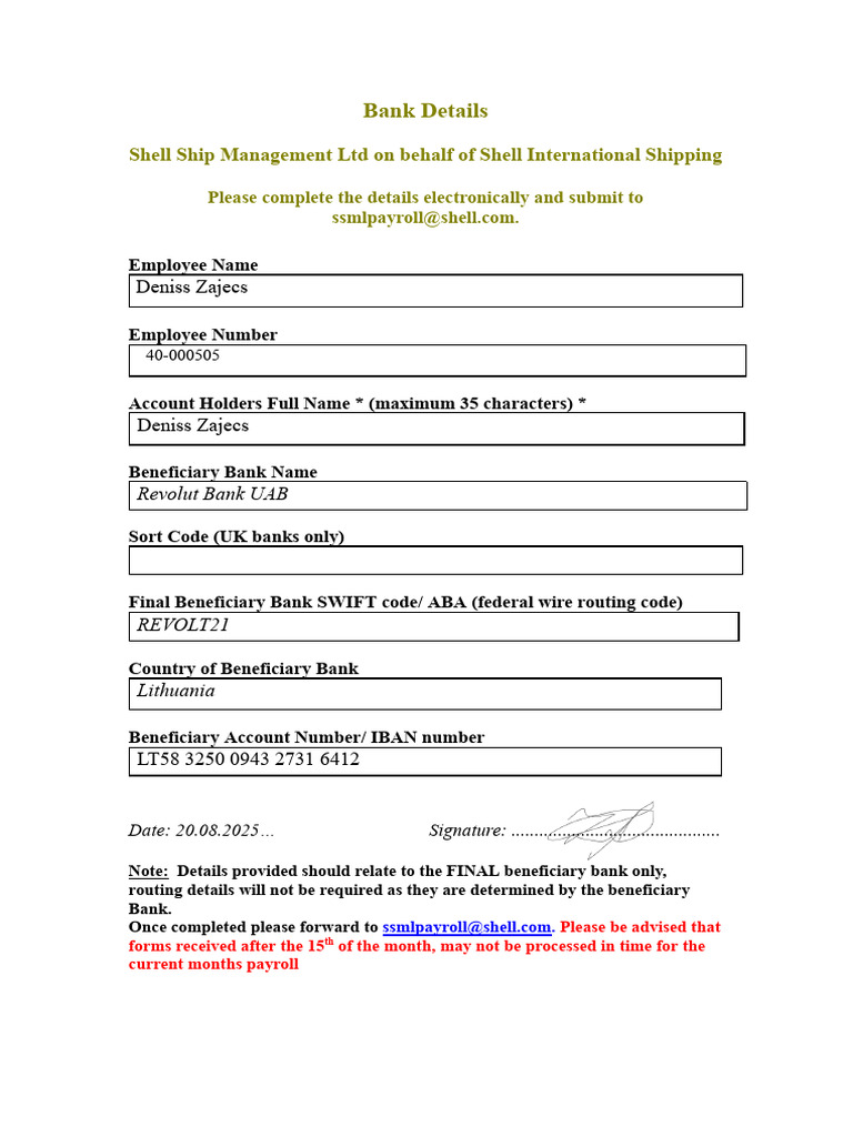 Bank Form SISS | PDF