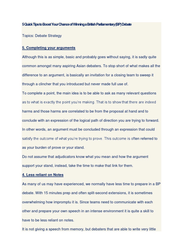 BP Debate Winning Tips | PDF | Cognition | Epistemology
