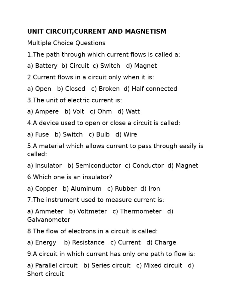 Unit Circuit and Magnetism Quiz | PDF