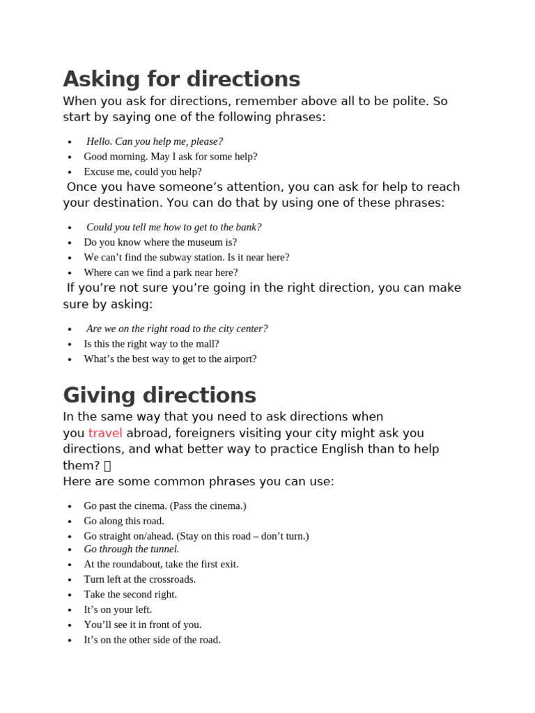 Polite Ways to Ask for Directions | PDF