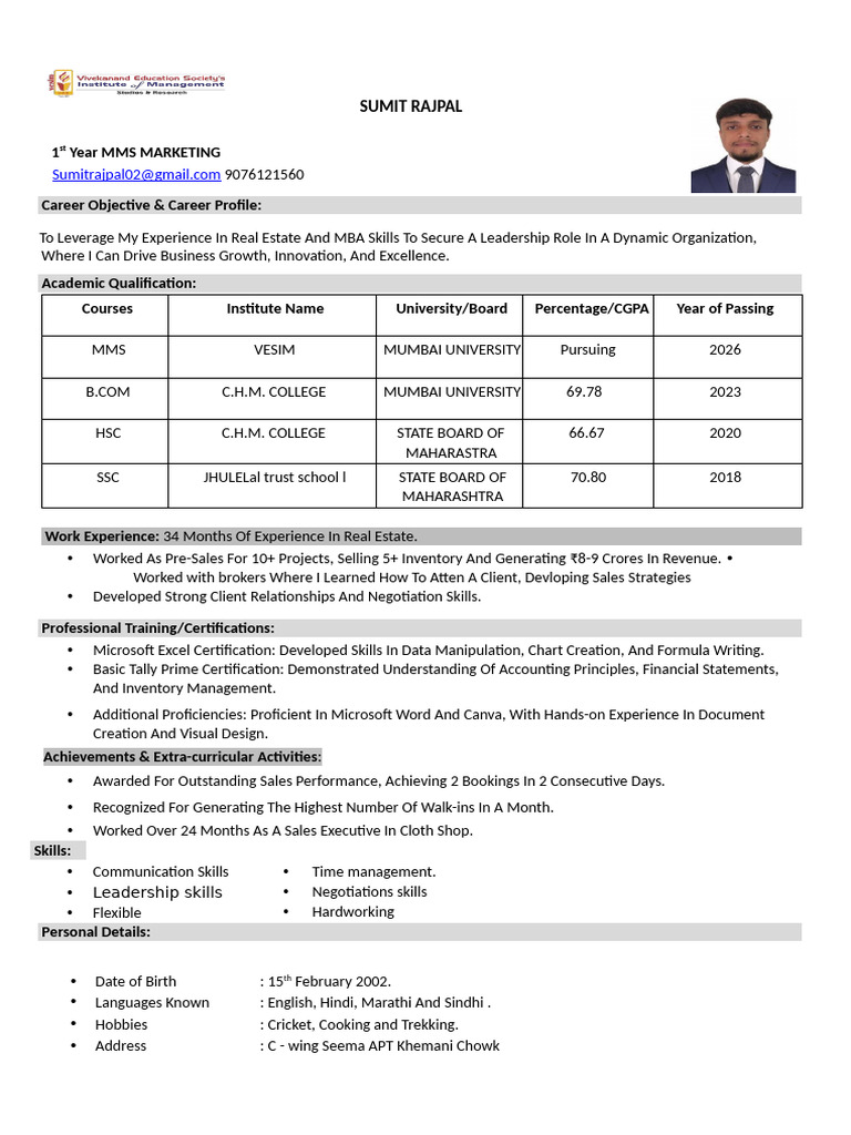 Sumit C.V R | PDF | Business